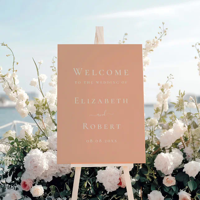 Modern Chic Coral Peach Script Wedding Welcome Foam Board | Zazzle