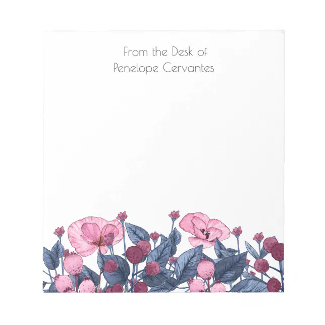 Modern Chic Dusty Blue and Pink Floral Notepad | Zazzle