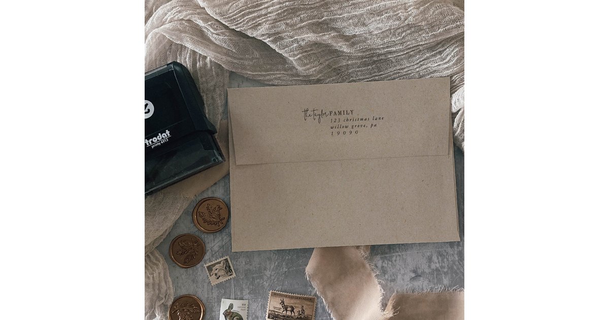 Modern Chic Family Holiday Card Envelope Self-inking Stamp | Zazzle