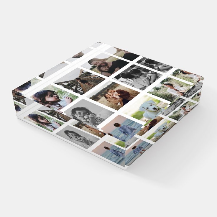 Modern Chic Family Photo Collage Keepsake Trendy Paperweight | Zazzle