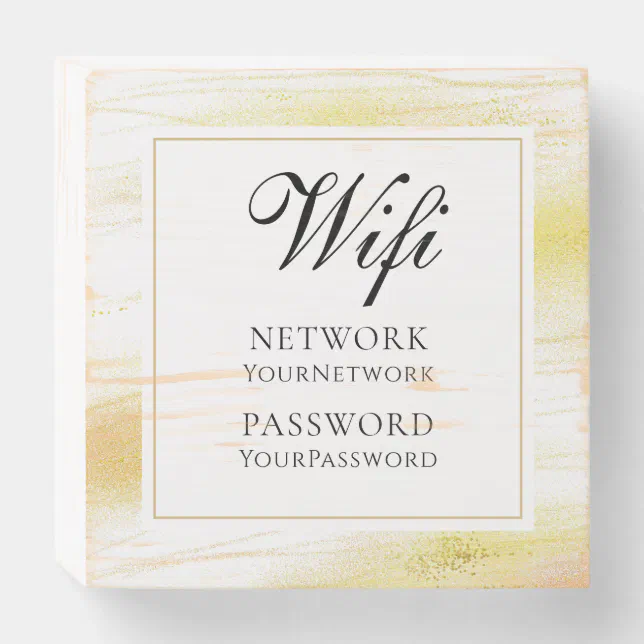 Modern Chic Faux Gold Glitter Wifi Password Wooden Box Sign | Zazzle