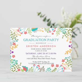 Modern Chic Fresh Floral Graduation Party Invitation | Zazzle