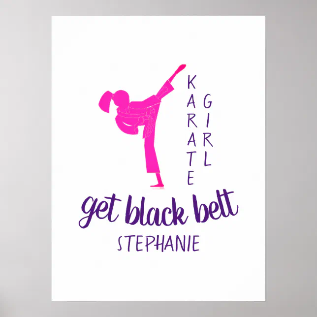 Modern Chic Girly Pink Karate Silhouette with Name Poster | Zazzle