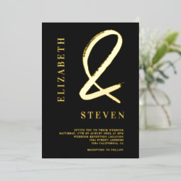 Modern chic gold ampersand names photo wedding foil invitation | Zazzle