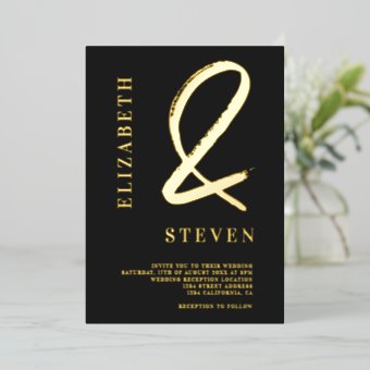Modern chic gold ampersand names photo wedding foil invitation | Zazzle