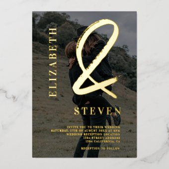 Modern chic gold ampersand names photo wedding foil invitation | Zazzle