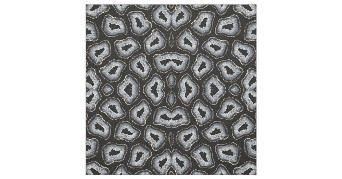 Modern Chic Gold Black White Agate Geode Stones Fabric | Zazzle