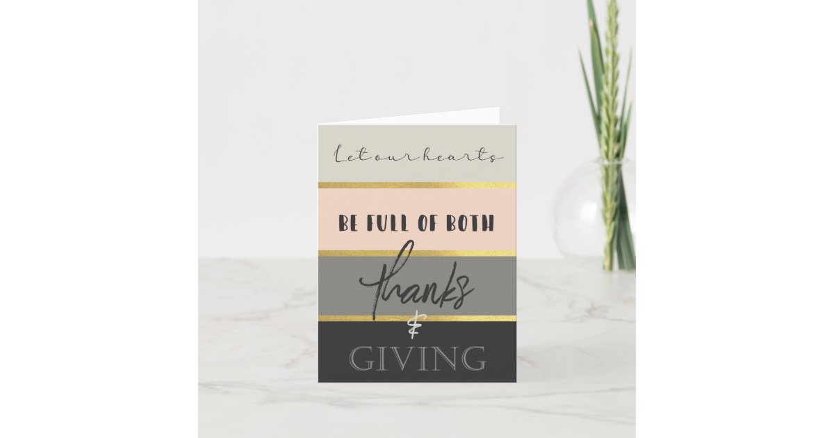 Modern chic gold grey "Thanks & Giving" Quote Holiday Card | Zazzle