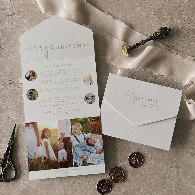 Modern Chic | Gold Merry Christmas Multi Photo All In One Invitation ...