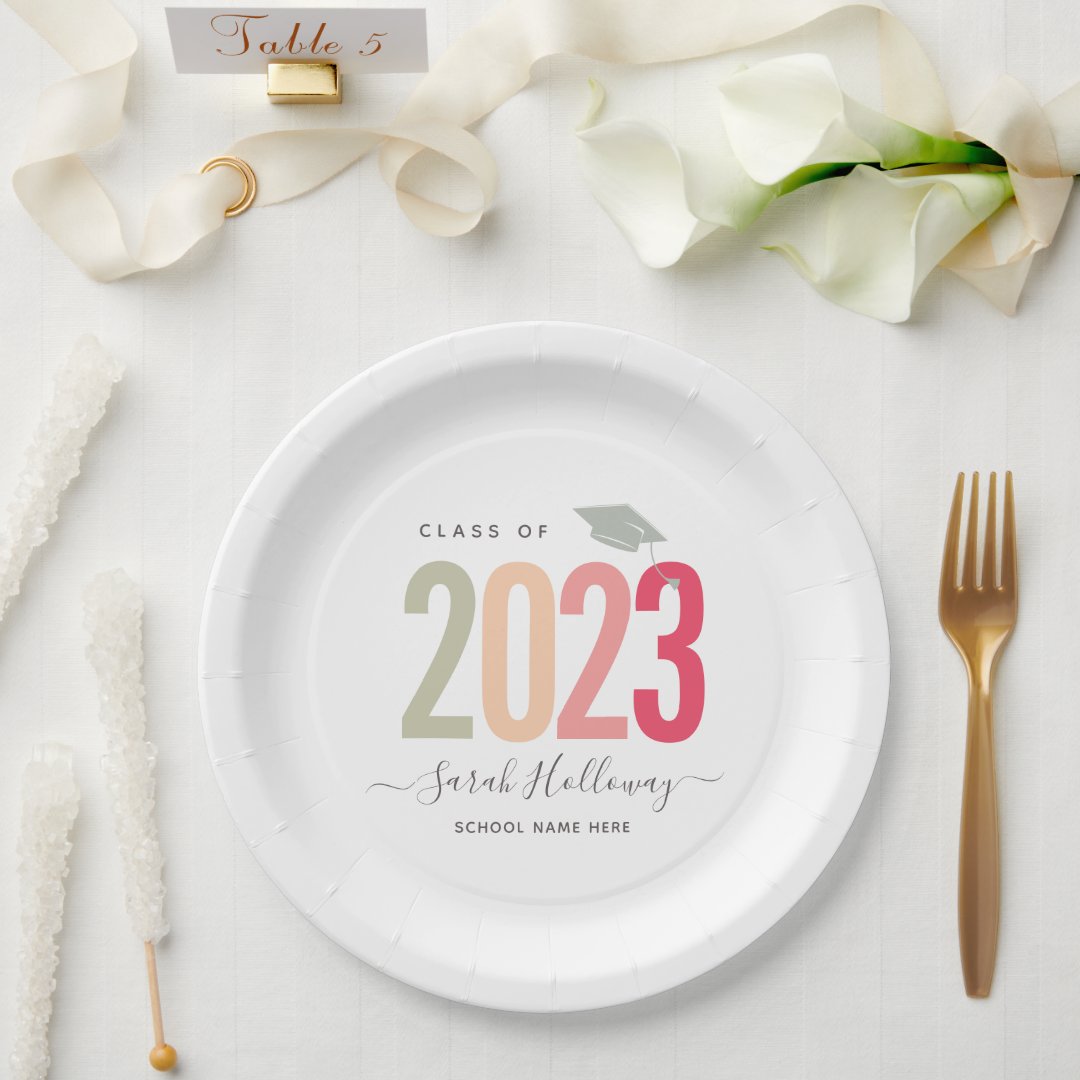 Modern Chic Graduation Blush Pink Grad Party Paper Plates | Zazzle