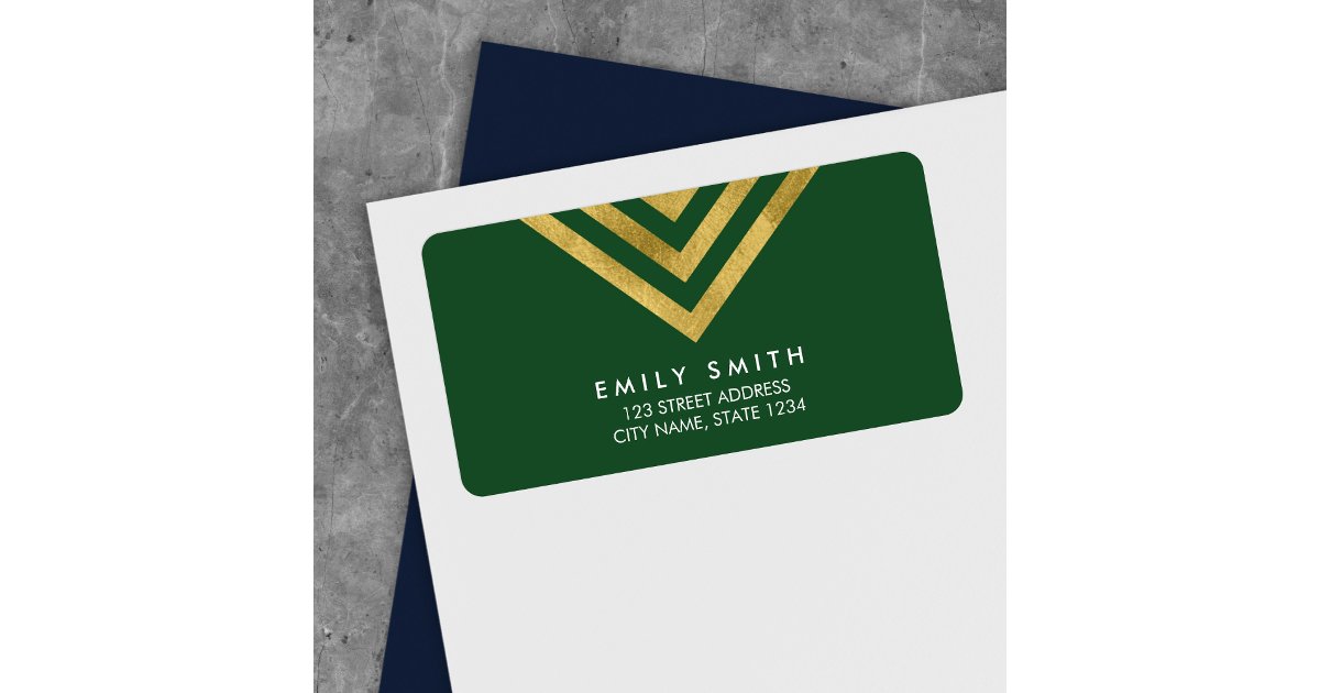 Modern Chic Green and Faux Gold Geometric Address Label | Zazzle