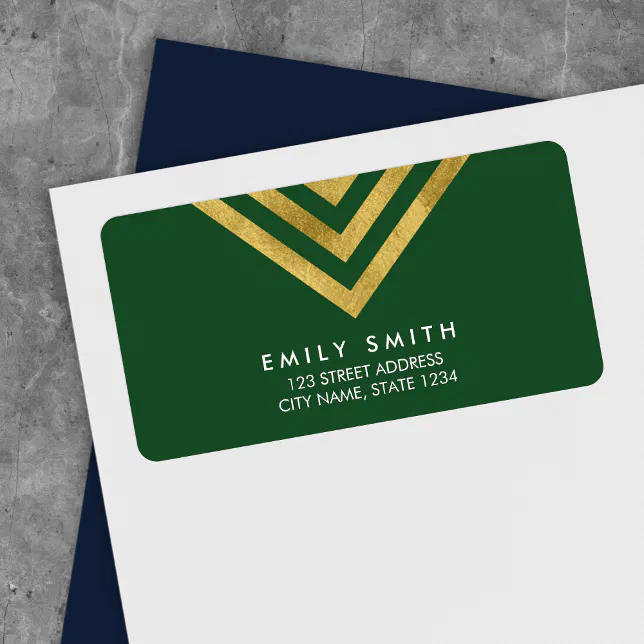 Modern Chic Green and Faux Gold Geometric Address Label | Zazzle
