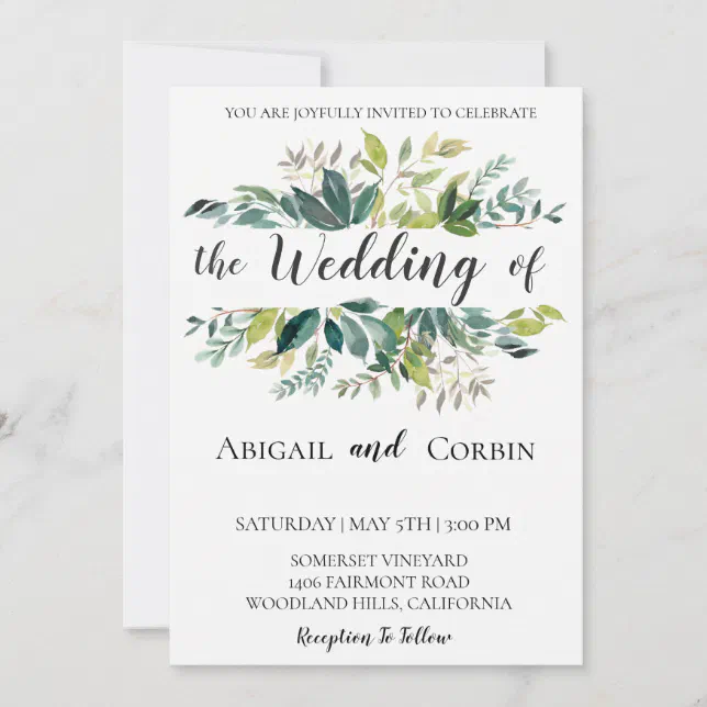 Modern Chic Greenery Wedding Invitation | Zazzle