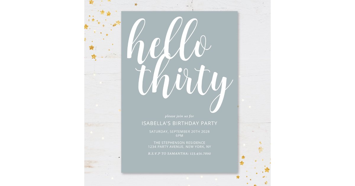 Modern Chic Light Blue White 30th Birthday Party Invitation | Zazzle