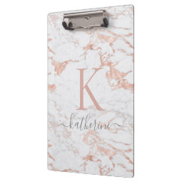 Modern Chic Marble Rose Gold Foil Monogram Clipboard | Zazzle