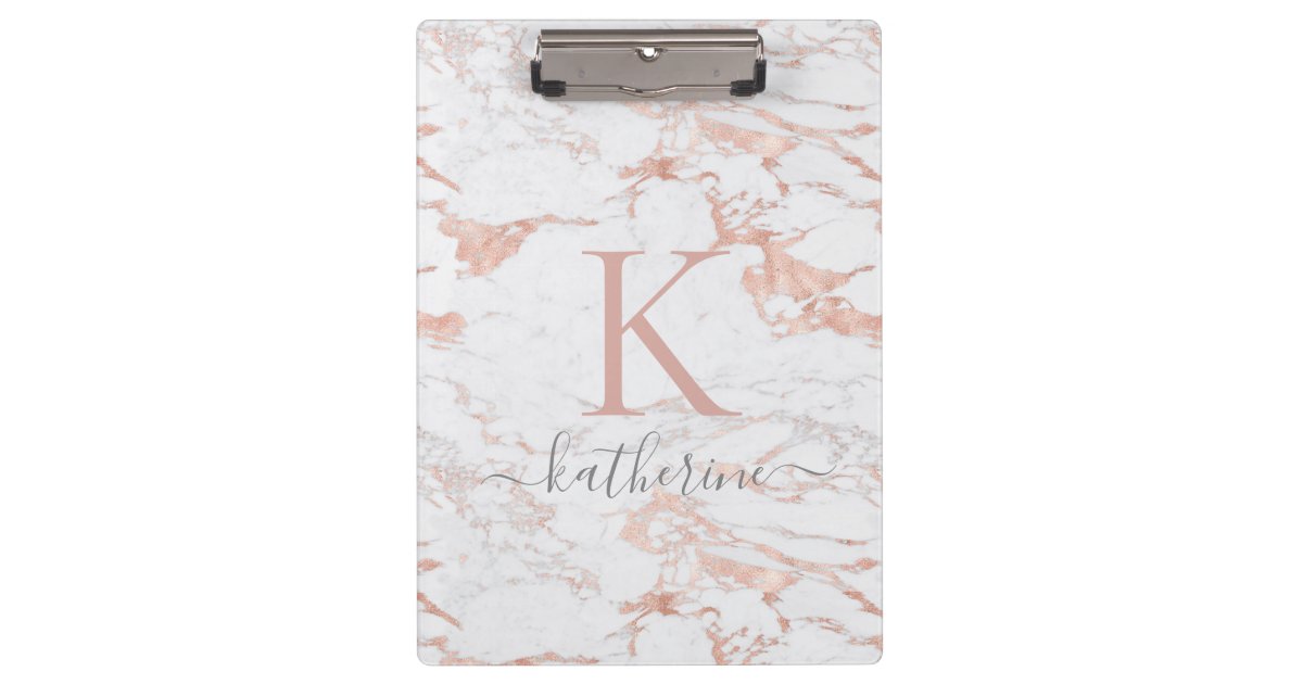Modern Chic Marble Rose Gold Foil Monogram Clipboard | Zazzle
