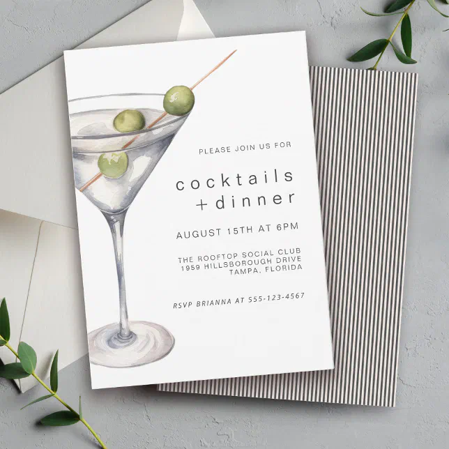 Modern Chic Martini Cocktails and Dinner Party Invitation | Zazzle