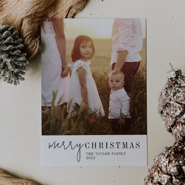 Modern Chic Merry Christmas Photo Holiday Card | Zazzle