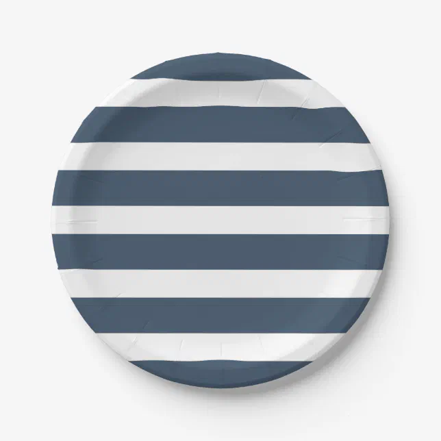 Modern Chic Navy Blue Stripe Birthday Party Paper Plates | Zazzle
