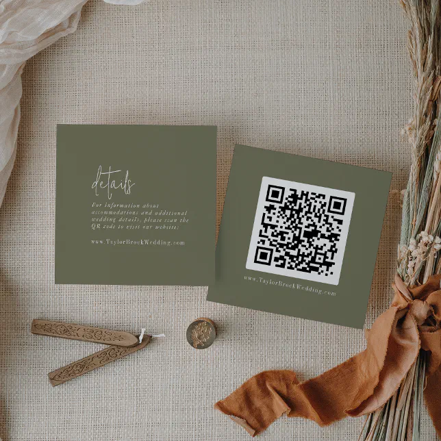 Modern Chic Olive Green QR Code Details Enclosure Card | Zazzle