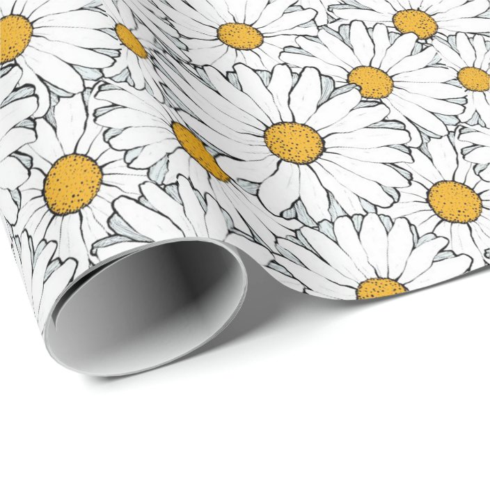 Modern Chic Ornate Daisy Floral Pattern Watercolor Wrapping Paper ...
