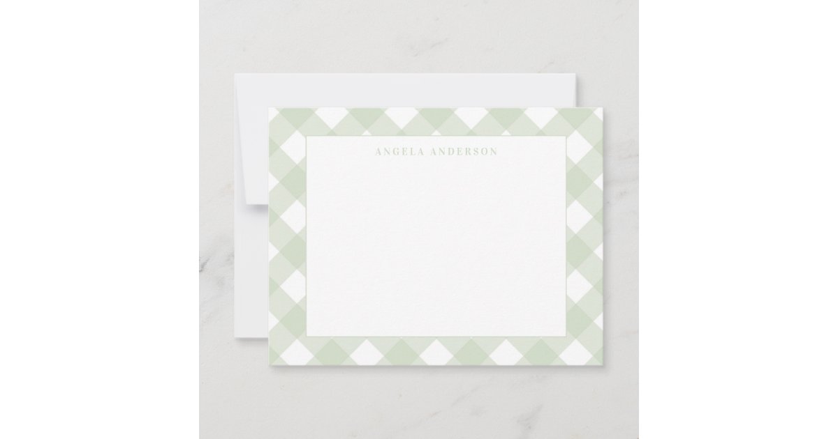 Modern Chic Pastel Mint Green Gingham Plaid Check Note Card | Zazzle
