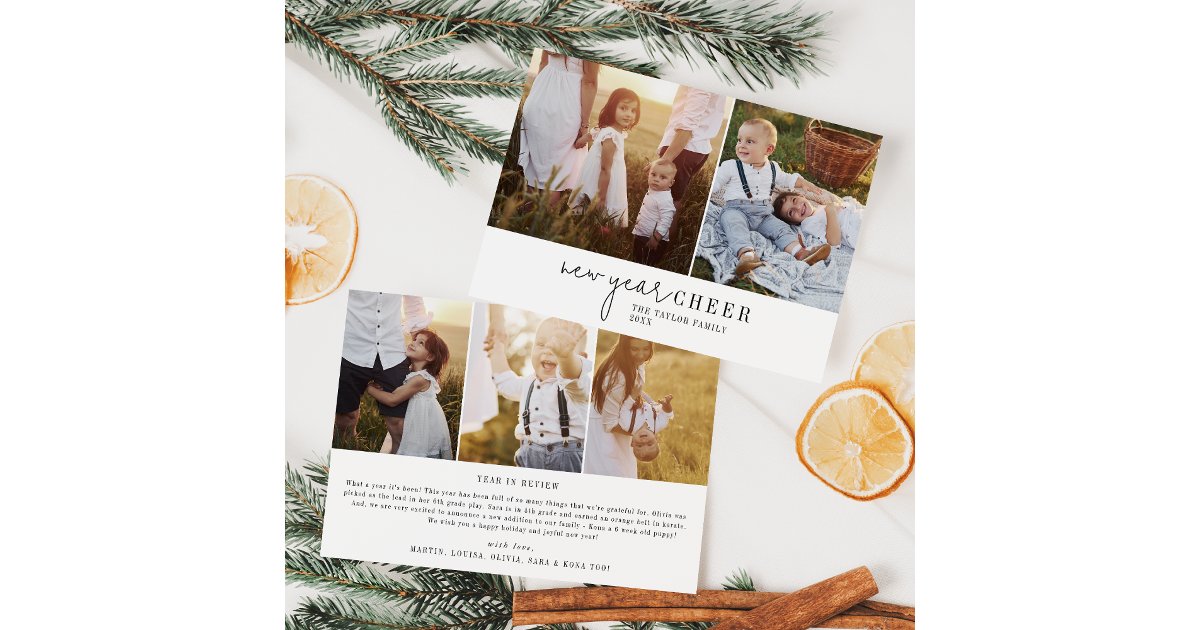 Modern Chic Photo Collage New Year Newsletter Holiday Card | Zazzle