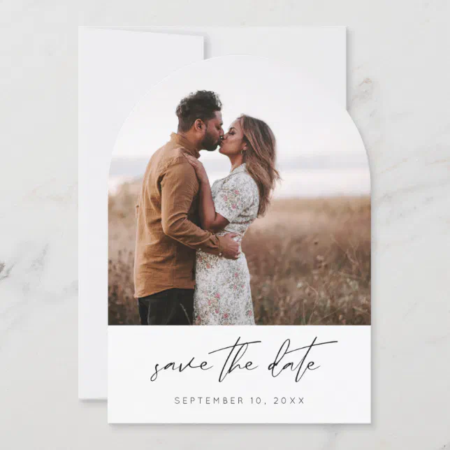 Modern Chic Photo Vertical Save the Date White Arc Invitation | Zazzle