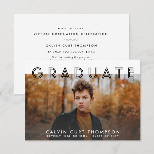 Modern Chic Photo Virtual Graduation for Boys Invitation | Zazzle
