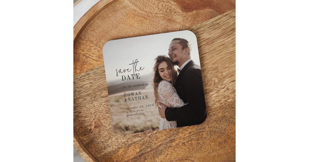 Modern Chic Photo Wedding Save the Date Coaster | Zazzle