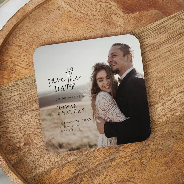 Modern Chic Photo Wedding Save the Date Coaster | Zazzle