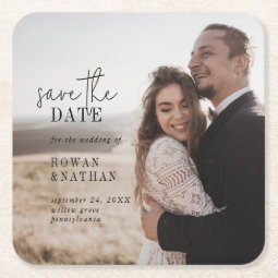 Modern Chic Photo Wedding Save the Date Coaster | Zazzle