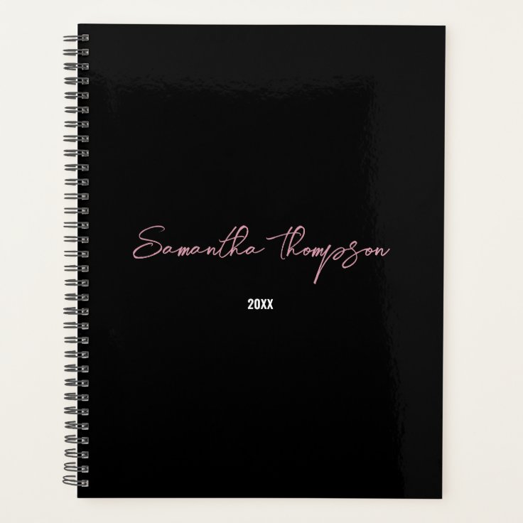 Modern Chic Pink Black Minimalist Script Planner | Zazzle