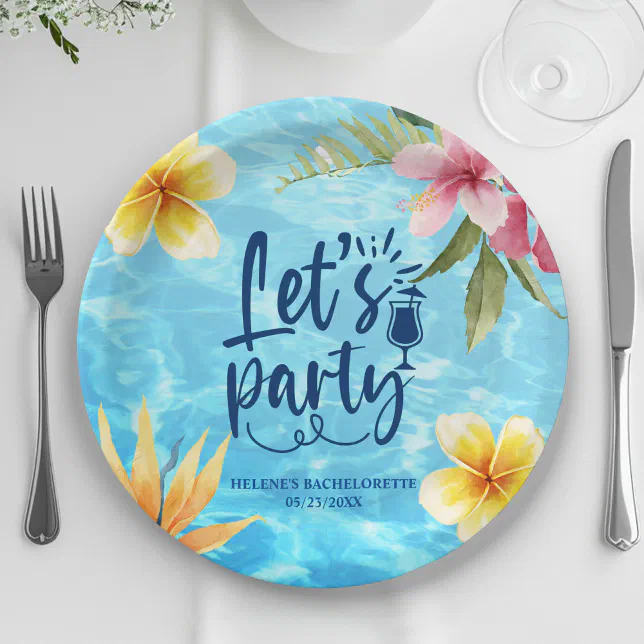 Modern Chic Pool Bachelorette Party Paper Plates | Zazzle