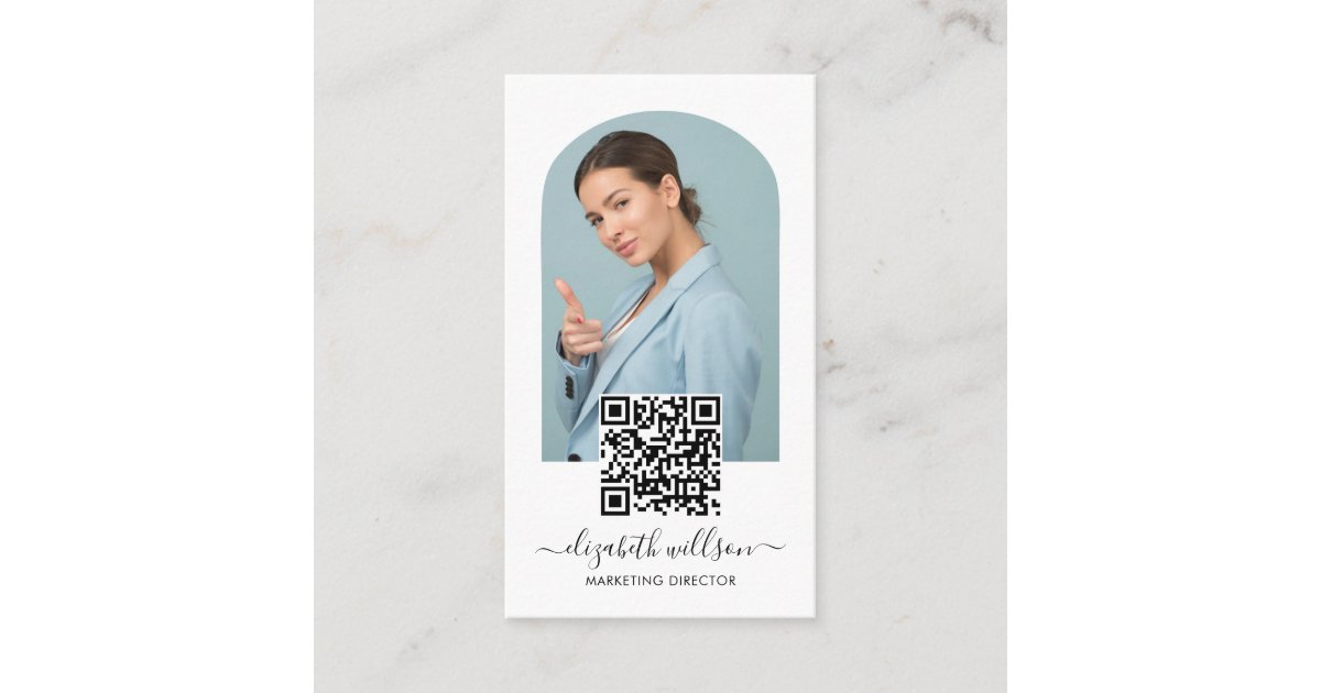 Modern Chic Professional Arch Frame Photo QR Code Business Card | Zazzle