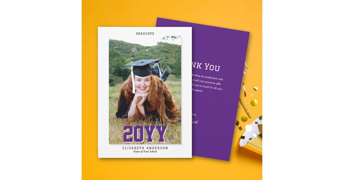 Modern Chic Purple Graduate 2024 Graduation Photo Thank You Card | Zazzle