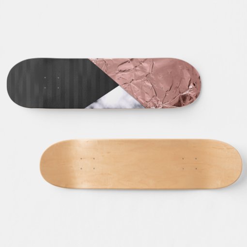 Modern Chic Rose Gold Black Marble Geometric Skateboard | Zazzle