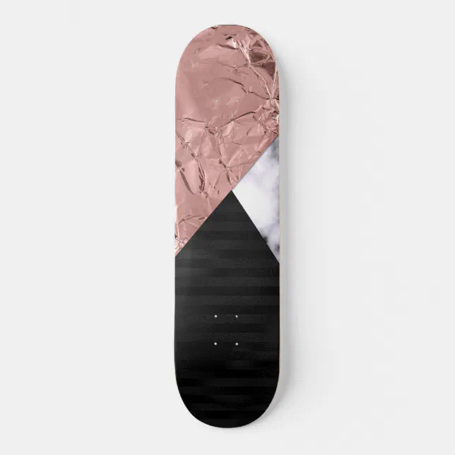 Modern Chic Rose Gold Black Marble Geometric Skateboard | Zazzle