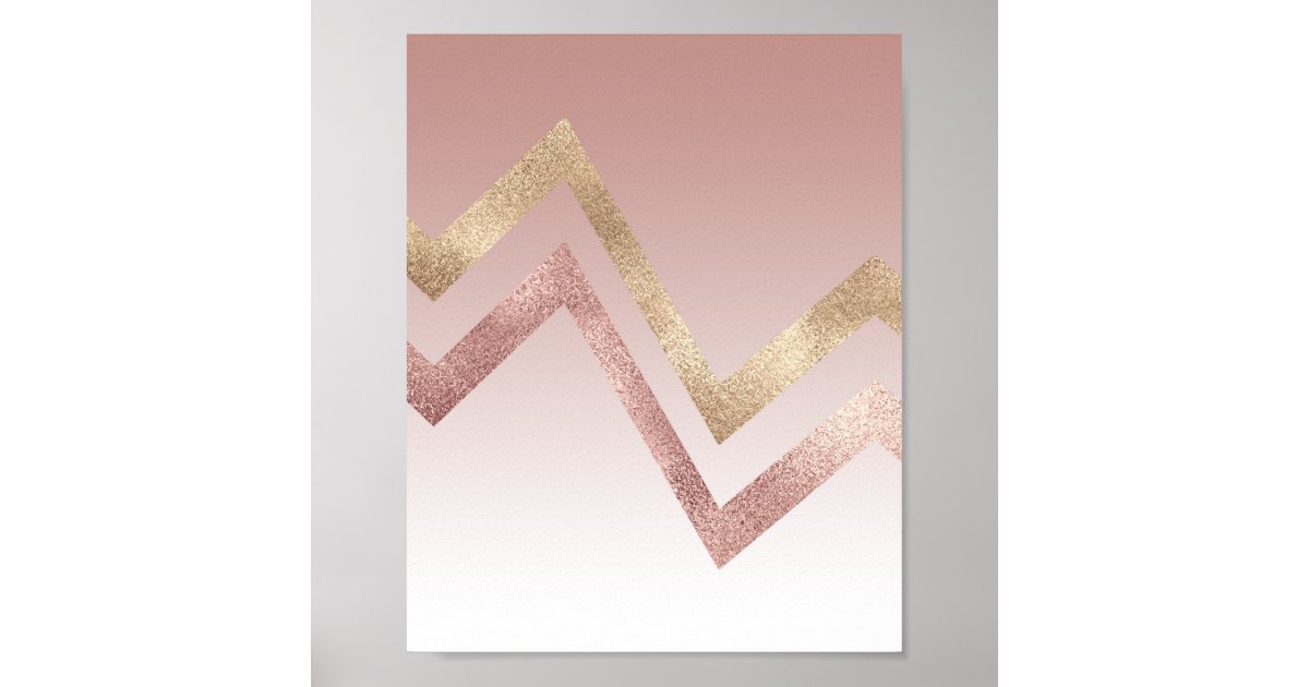 Modern Chic Rose Gold Pink Chevron Gradient Poster | Zazzle