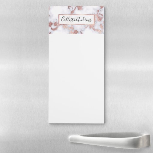Modern Chic Rose Gold White Marble Stone Pattern Magnetic Notepad | Zazzle