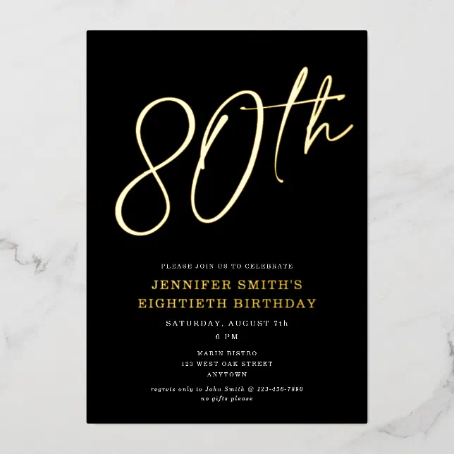 Modern Chic Script Eightieth 80th Birthday Party Foil Invitation | Zazzle