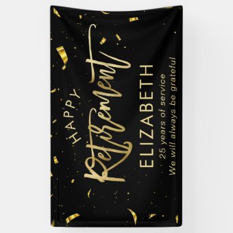 Modern Chic Script Elegant Gold Happy Retirement Banner | Zazzle