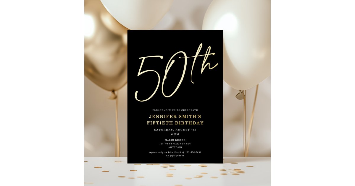 Modern Chic Script Fiftieth 50th Birthday Party Foil Invitation | Zazzle