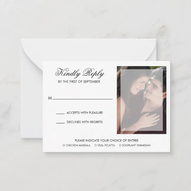 Modern Chic Script Photo Wedding Mini RSVP Card | Zazzle