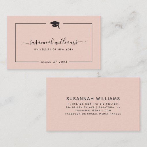 Modern Chic Script Rose Graduation Calling Card | Zazzle