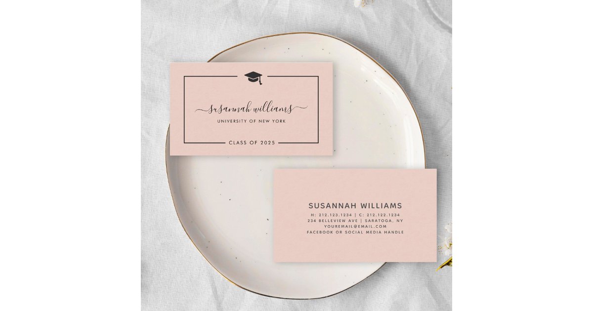 Modern Chic Script Rose Graduation Calling Card | Zazzle