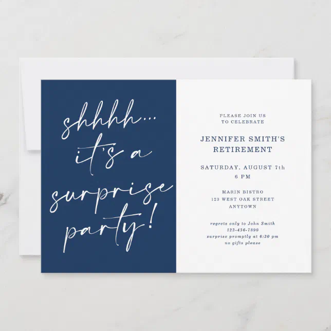 Modern Chic Script Shhh Surprise Retirement Party Invitation | Zazzle