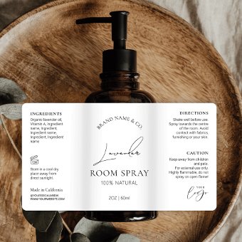 Modern Chic Script Simple Logo Room Spray Bottle Label | Zazzle