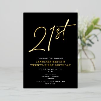 Modern Chic Script Twenty-One 21st Birthday Party Foil Invitation | Zazzle
