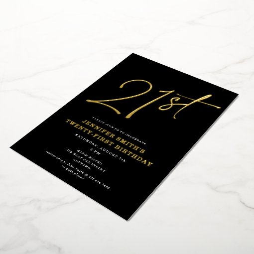 Modern Chic Script Twenty-One 21st Birthday Party Foil Invitation | Zazzle